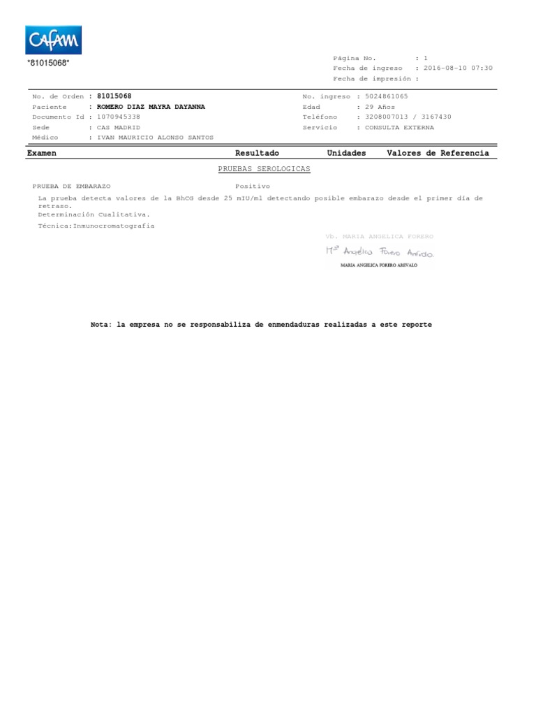 Prueba de Embarazo para Imprimir | PDF | Embarazo humano | Ciencias de ...