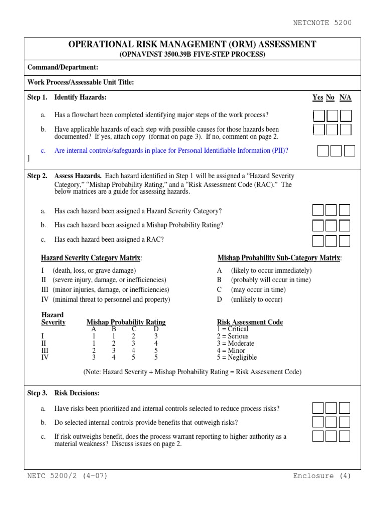 2017 ORM Assessment - Blank | PDF | Hazards | Risk
