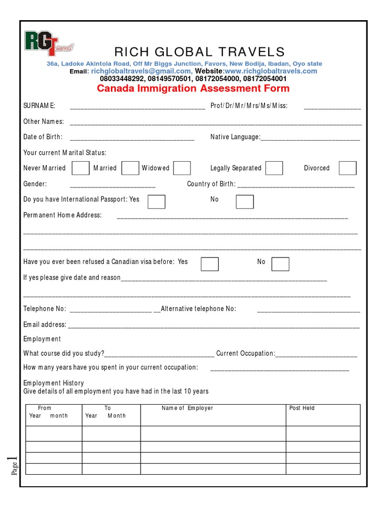 Rich Global Travels: Canada Immigration Assessment Form | Download Free ...
