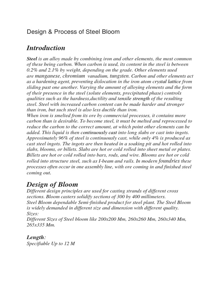 Design & Process of Steel Bloom: Manganese Chromium Tungsten | PDF