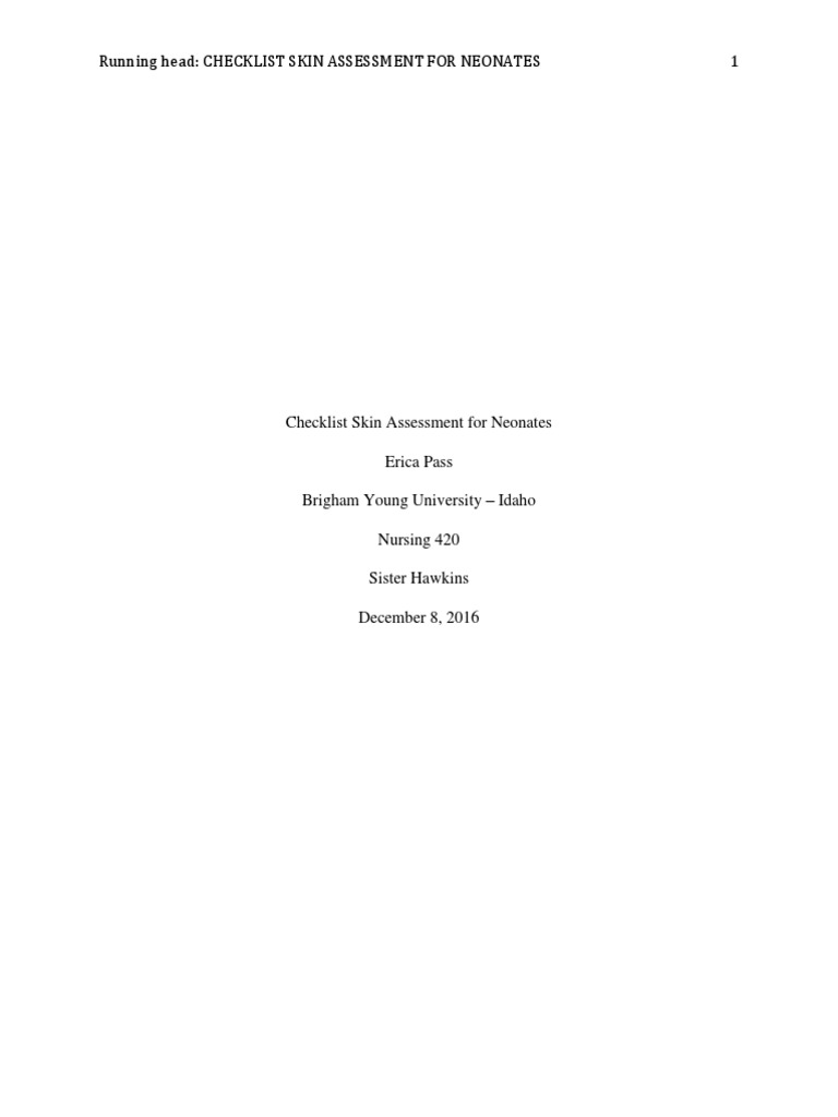 Neonatal Skin Assessment Checklist | PDF | Neonatal Intensive Care Unit ...