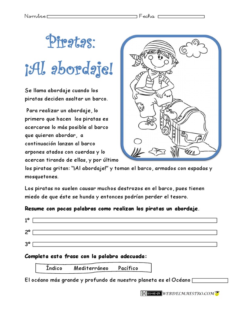Actividades de comprensión sobre piratas | PDF