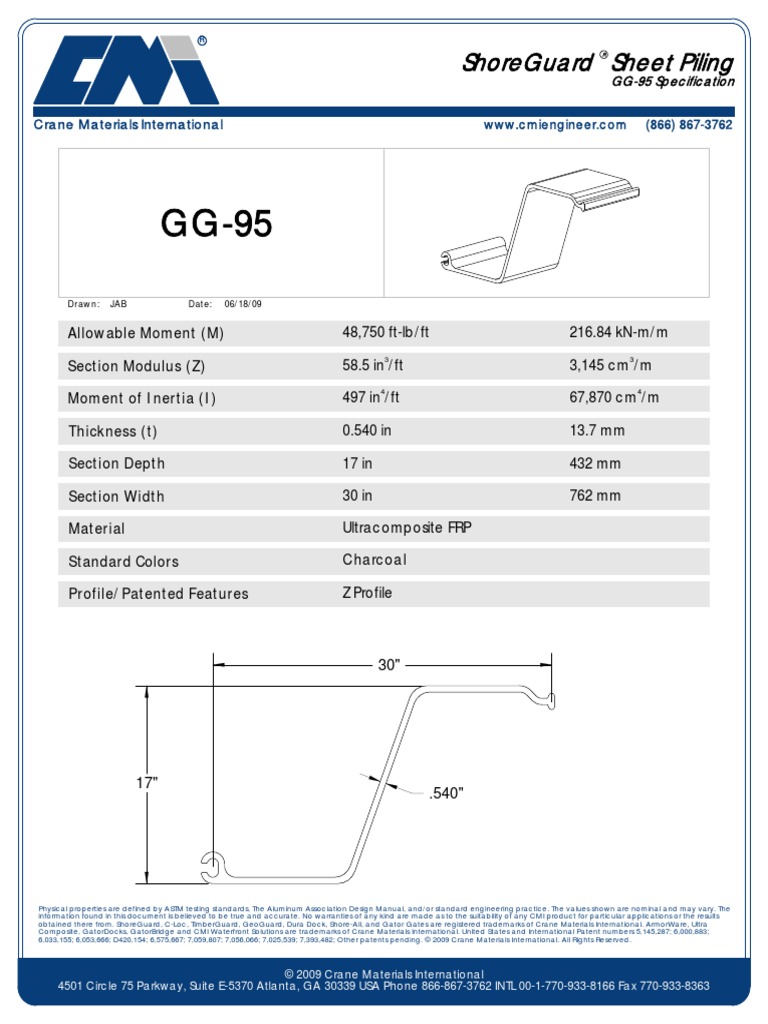 Shoreguard Sheet Piling: Section Modulus (Z) Moment of Inertia (I ...