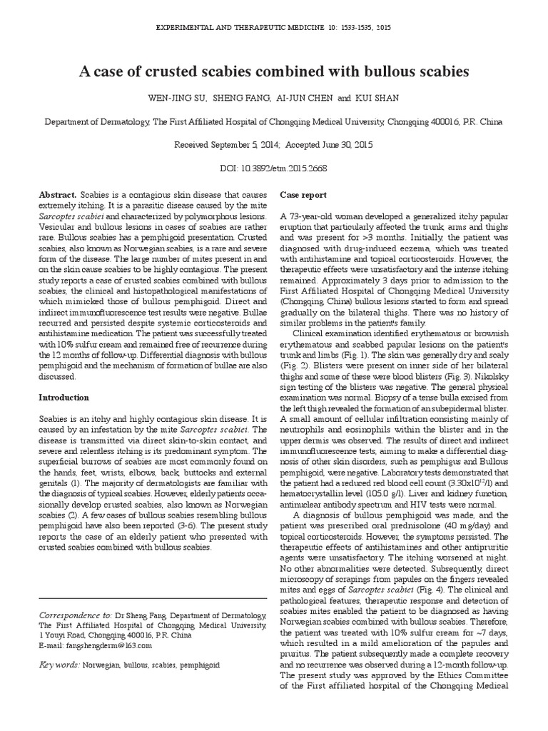 A Case of Crusted Scabies Combined With Bullous Scabies | PDF ...