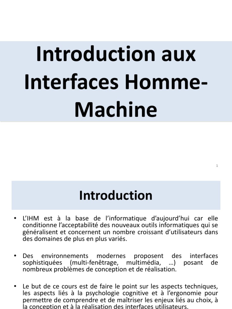 Introduction aux Interfaces Homme-Machine | PDF | Interaction humain-ordinateur | Informatique