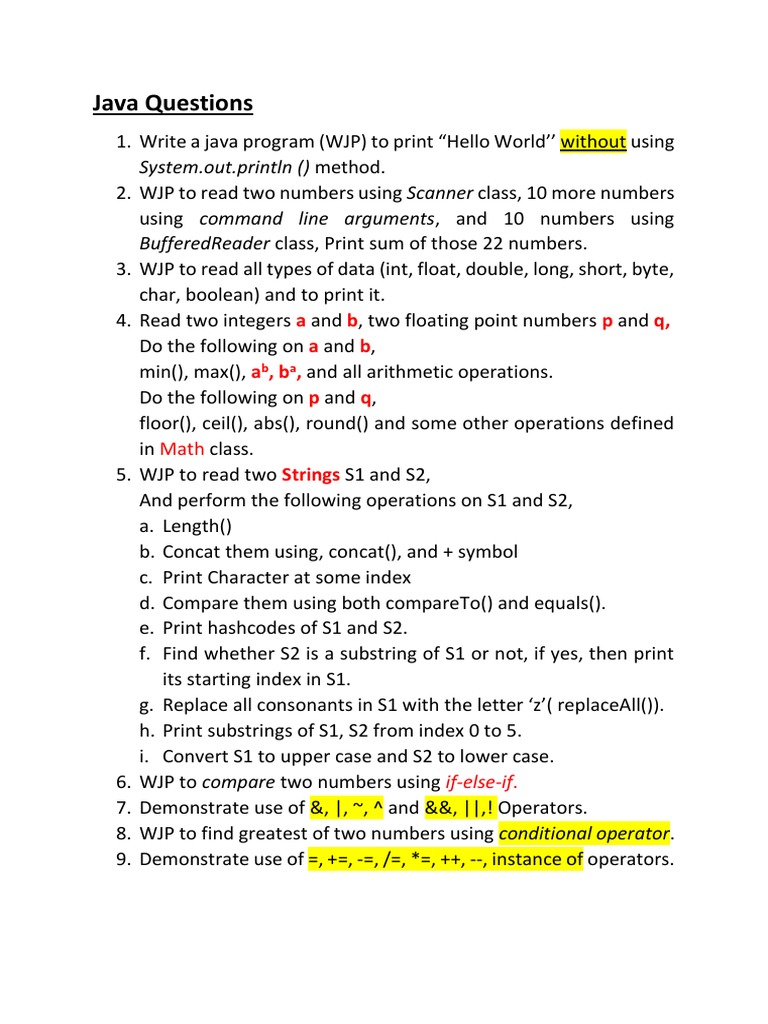 Java Questions: System - Out.println Method | PDF | Method (Computer ...