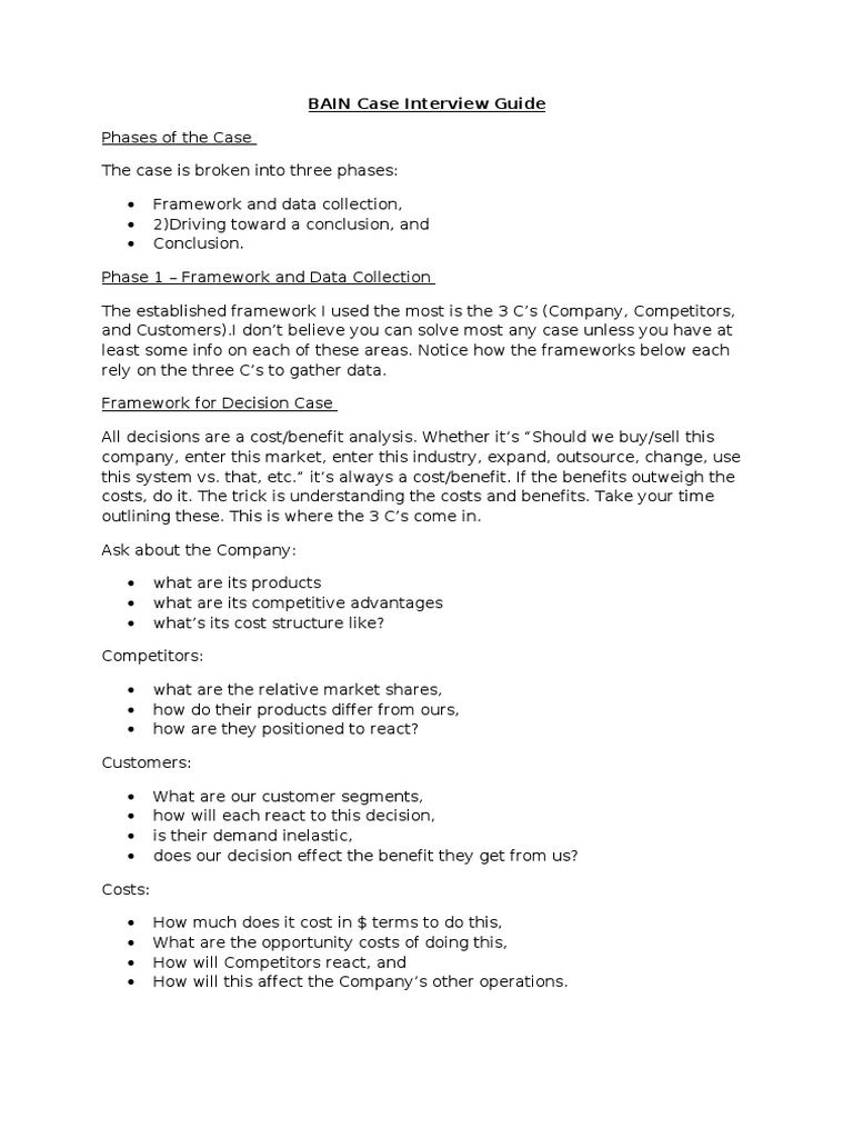 Bain Case Interview Guide PDF | PDF | Profit (Accounting) | Cost ...