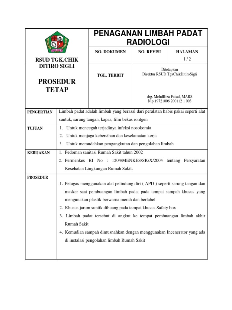 Sop Limbah Padat Radiologi | PDF