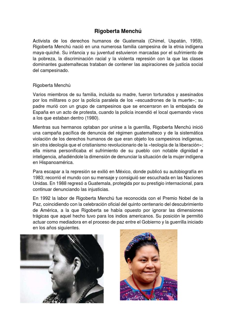 Rigoberta Menchú Biografia | PDF | Ciencias sociales | Historia