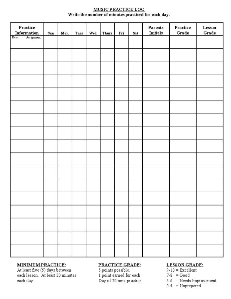 Music Practice Log | PDF