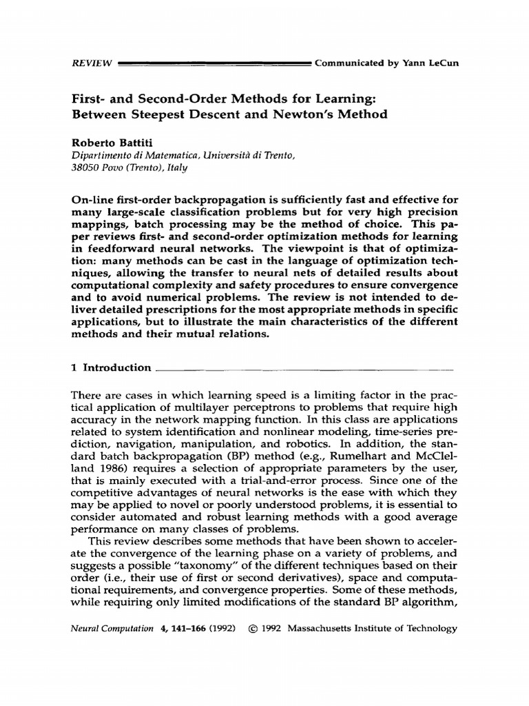 First-And Second-Order Methods Learning: Between Steepest Descent and Newton's Method | PDF ...