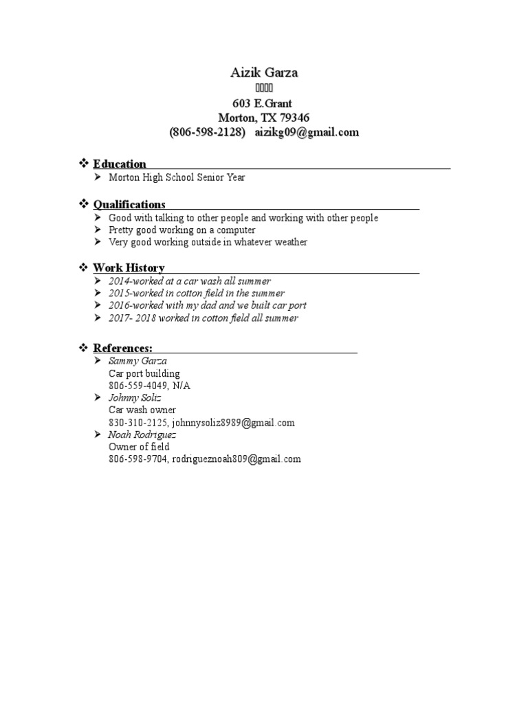 Aizik Garza's Resume and Work History | PDF
