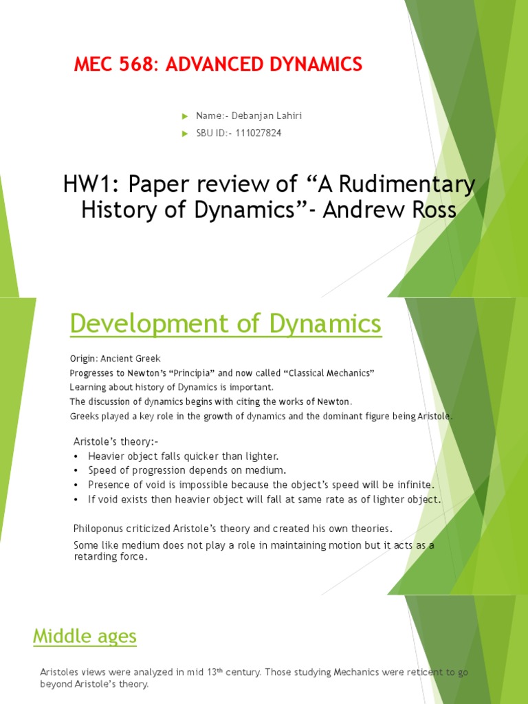 Mec 568 Advanced Dynamics Hw1 Paper Review Of A Rudimentary History