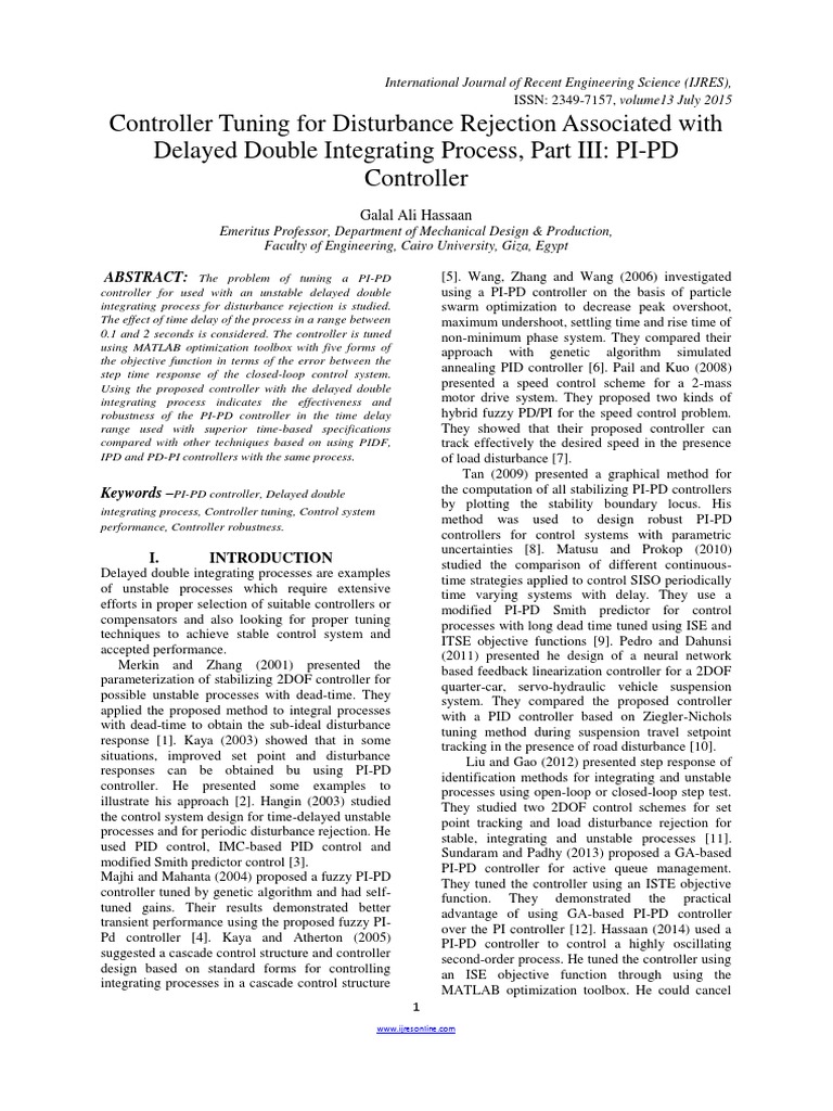 Controller Tuning For Disturbance Rejection Associated With Delayed Double Integrating Process ...