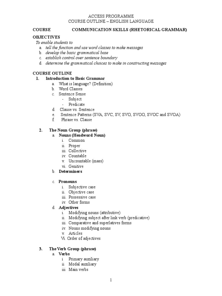 Course Outline Utg Access | PDF | Verb | Adjective