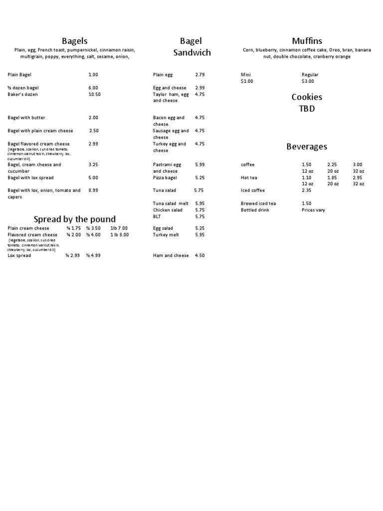 Bagel Menu New | PDF | Salad | Cuisine