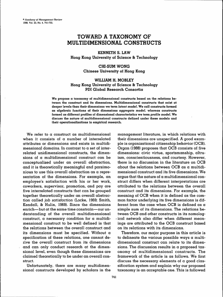 (1998) - Toward A Taxonomy of Multidimensional Constructs | PDF | Variance | Dimension