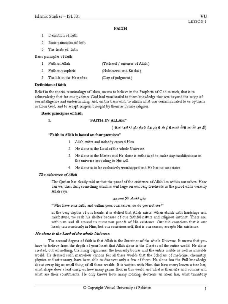 Islamic Studies - ISL201: Faith | PDF | Prophets And Messengers In ...