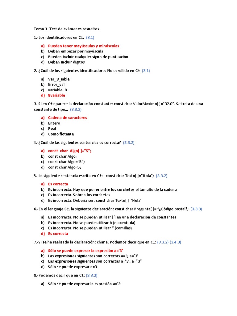 Tema 3.FP. Test de Exámenes Resueltos | PDF | Lenguaje de programación ...