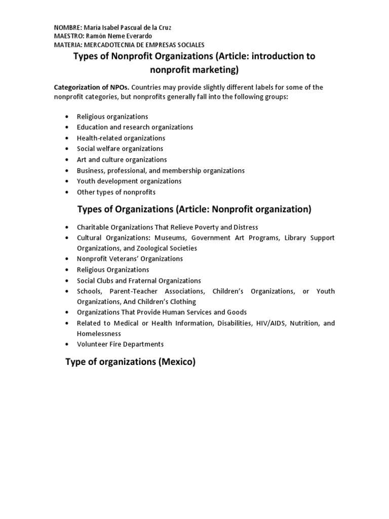 Types of Nonprofit Organizations | PDF | Social Science