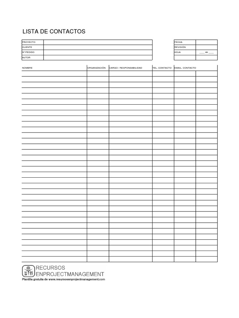 Plantilla de Lista de Contactos | PDF
