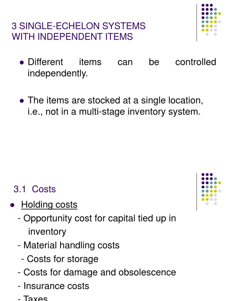 Different Items Can Be Controlled Independently.: 3 Single-Echelon ...