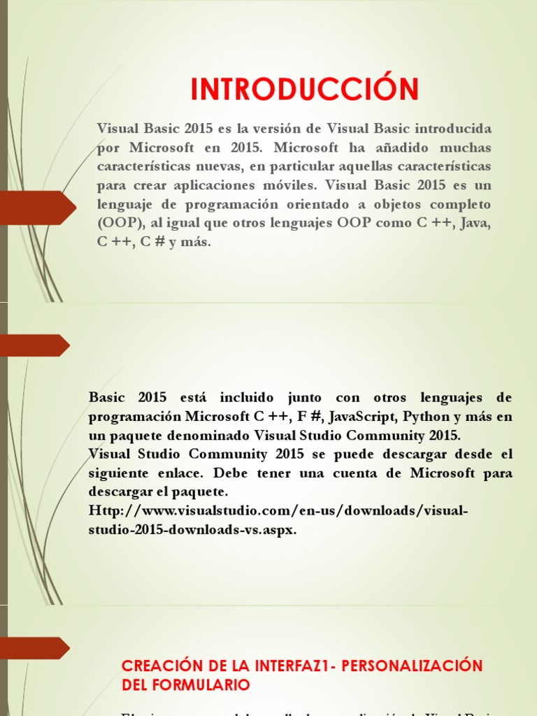 Introduccion A Visual Basic 2015 | PDF | Básico | Microsoft Visual Studio