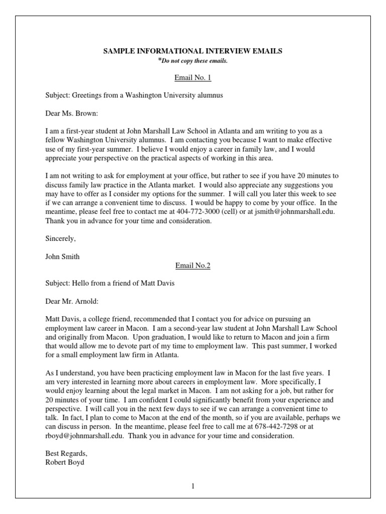 Sample Informational Interview Emails : Do Not Copy These Emails | PDF ...