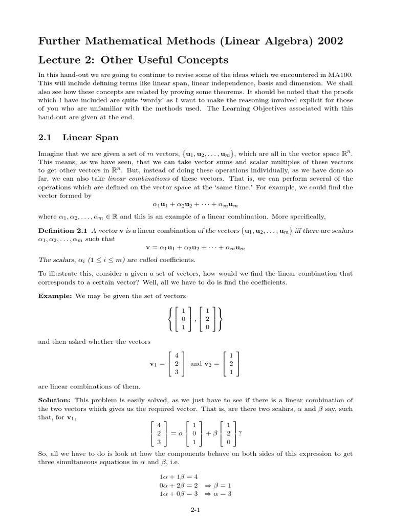 Lect2 PDF | PDF | Vector Space | Basis (Linear Algebra)