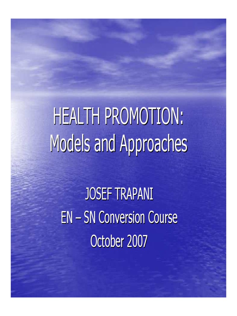 Health Promotion Models & Approaches | PDF | Preventive Healthcare ...