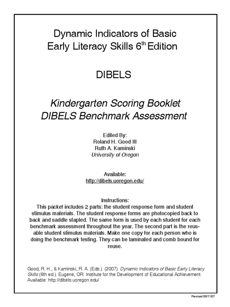 DIBELS Kindergarten Scoring Guide | PDF | Evaluation Methods | Schools