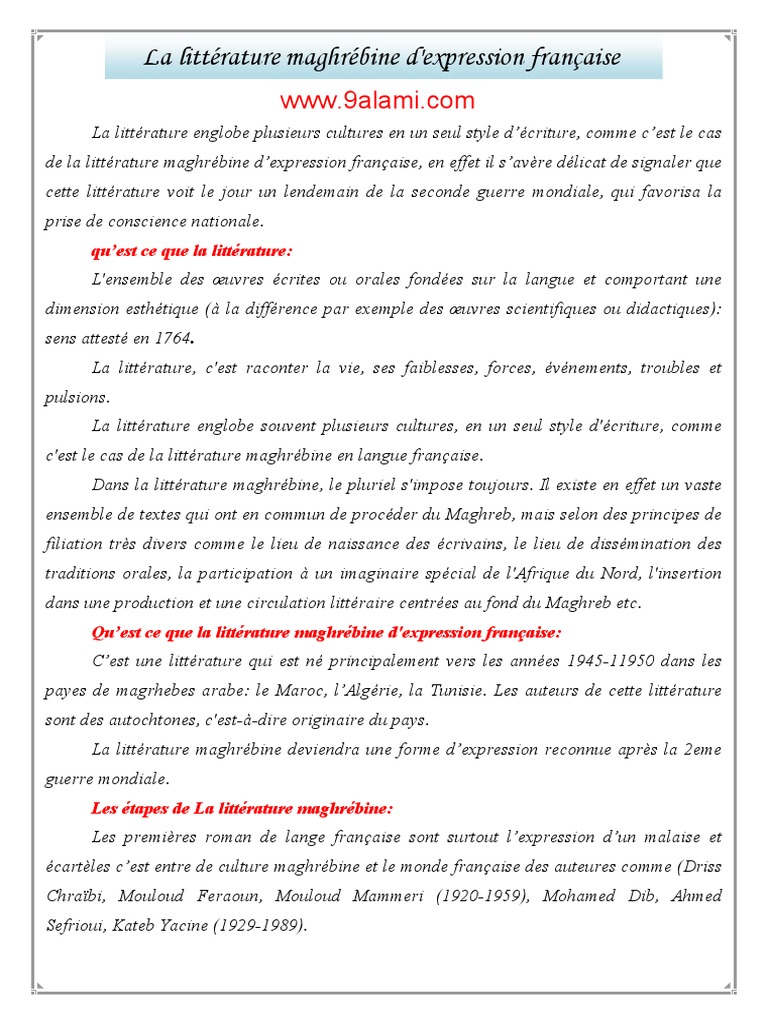La Littérature Maghrébine D'expression Française | PDF | le Maghreb ...