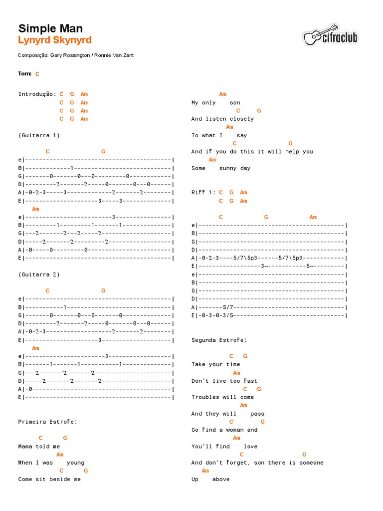 Cifra Club - Lynyrd Skynyrd - Simple Man | PDF