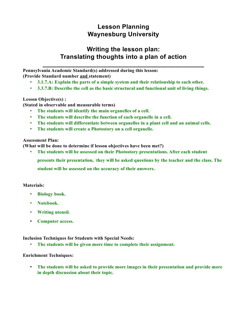 Lesson Plan 1 | PDF | Lesson Plan | Cell (Biology)