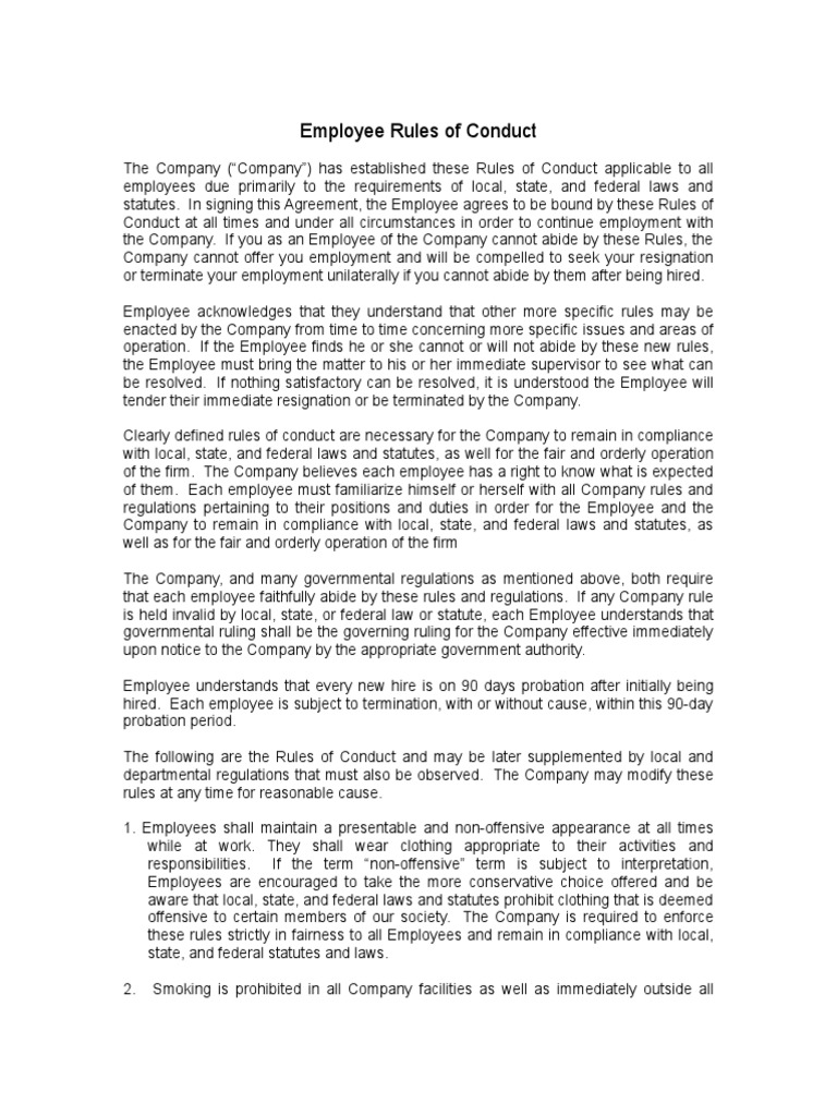 Employee Conduct Rules and Regulations | PDF | Law Of The United States ...
