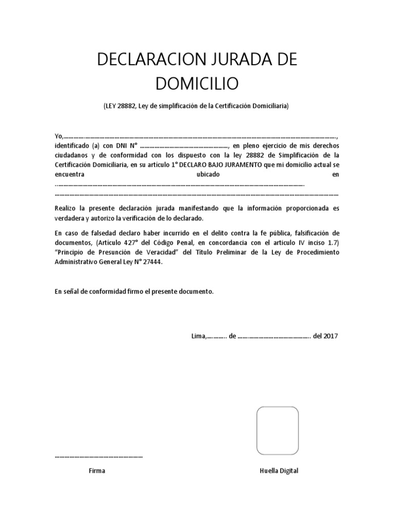 Declaracion Jurada de Domicilio | PDF