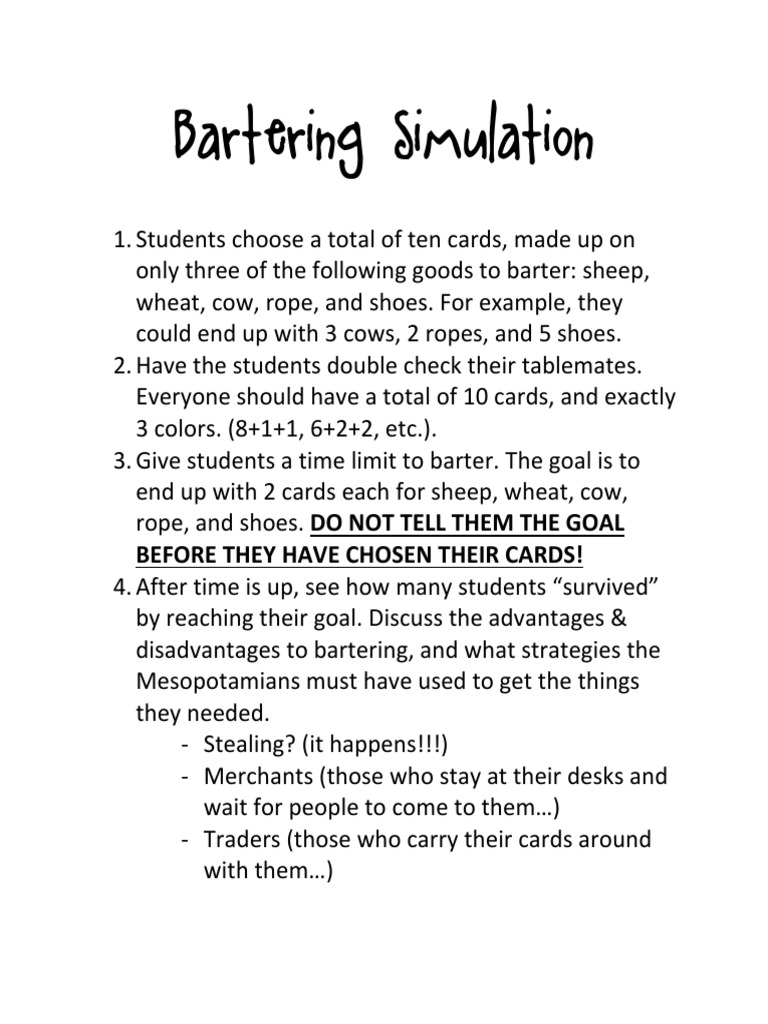 Bartering Simulation: Before They Have Chosen Their Cards! | PDF