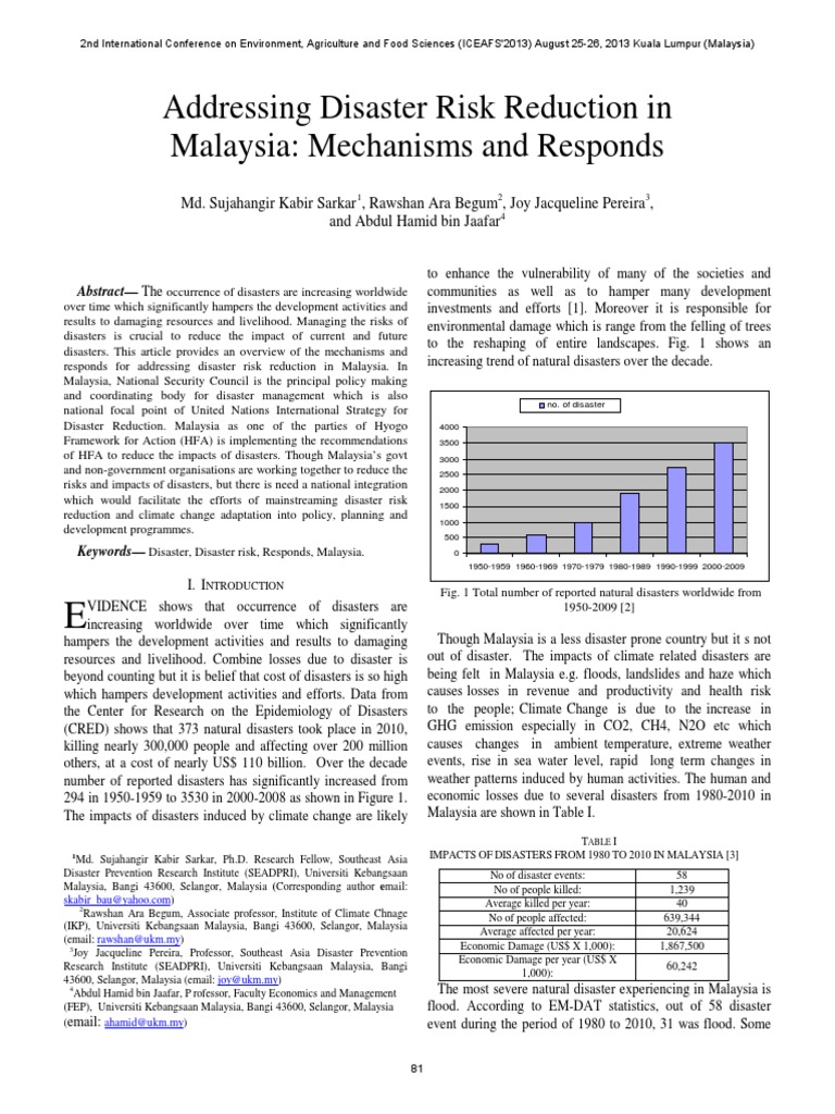 Addressing Disaster Risk Reduction in Malaysia: An Overview of ...