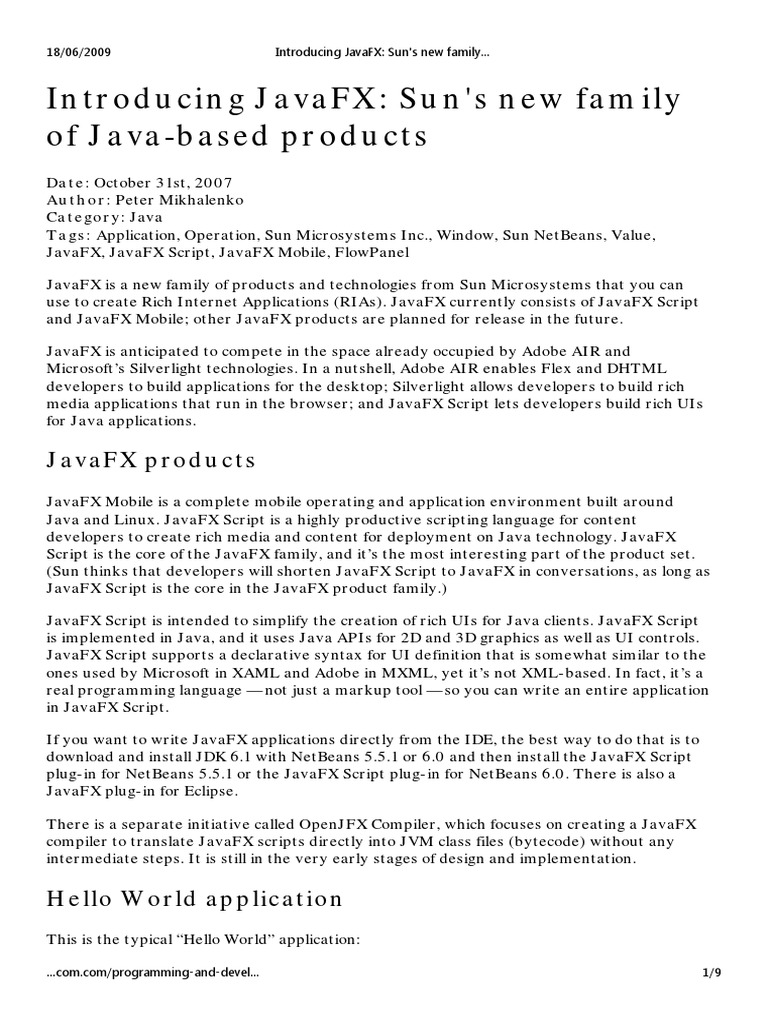 Introducing JavaFX - Sun's New Family of Java-Based Products ...