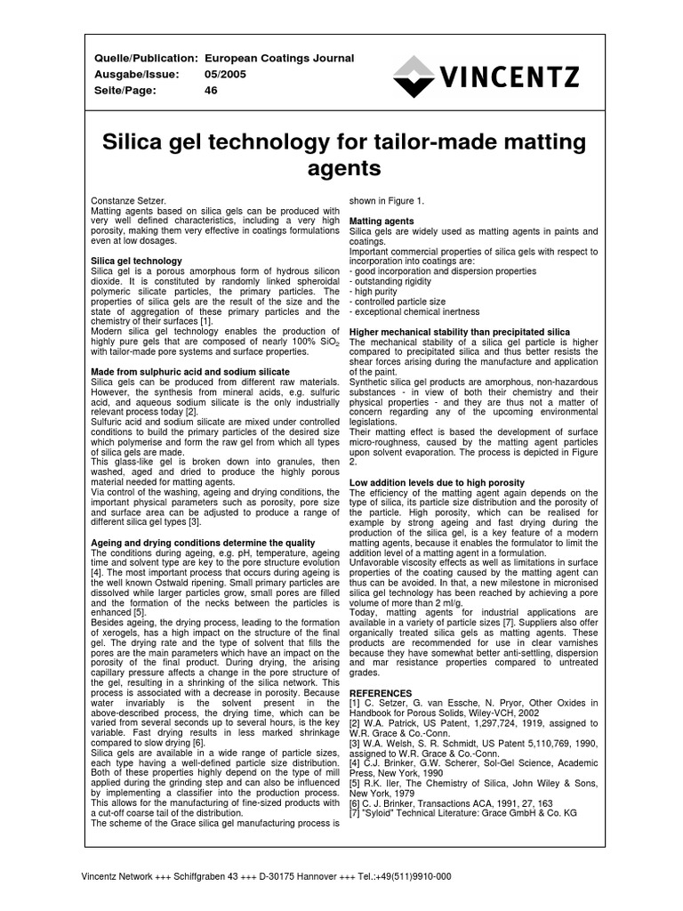 Silica Gel Technology For Tailor-Made Matting Agents | PDF | Silicon ...