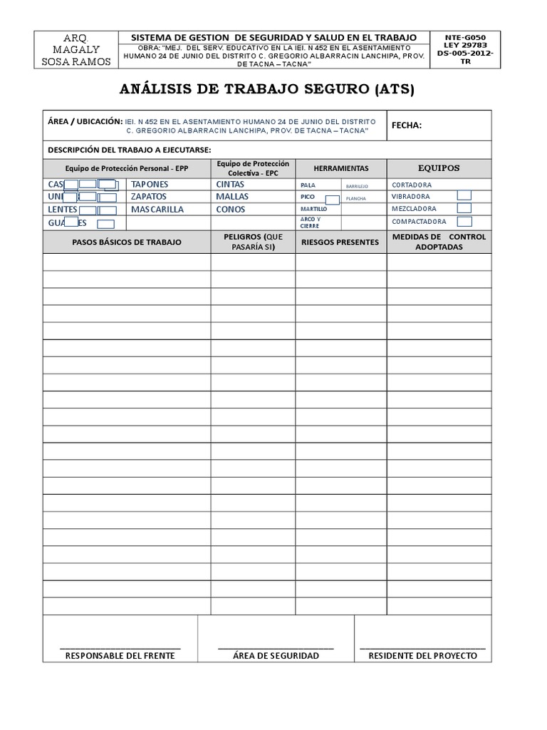 Análisis De Trabajo Seguro (Ats): Sistema De Gestion De Seguridad Y ...
