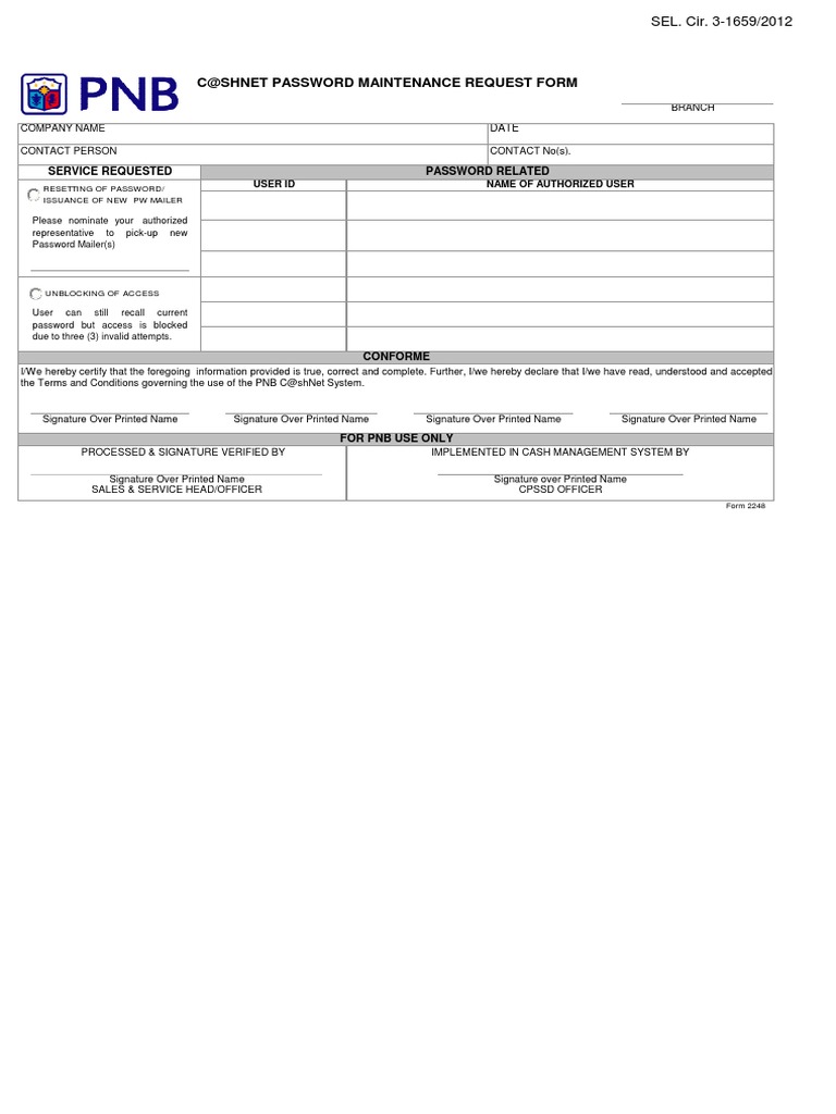 PNB C@shNet Password Maintenance Form | PDF | Password | Authentication