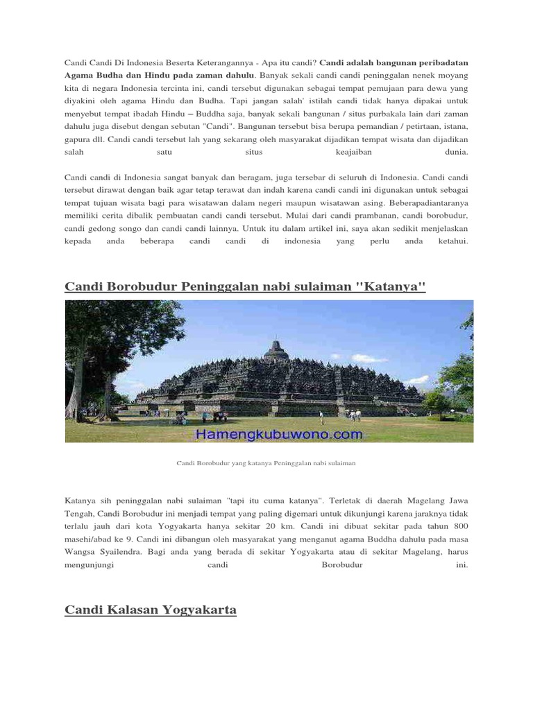 Candi Candi Di Indonesia Beserta Keterangannya | PDF
