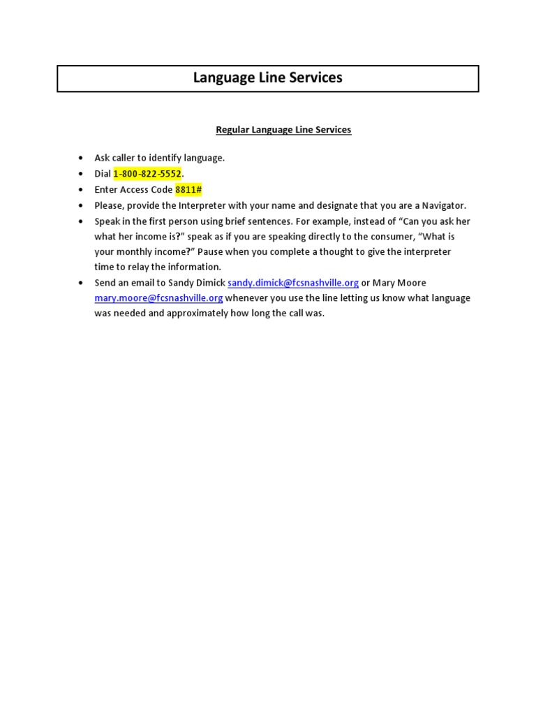 21 Language Line | PDF