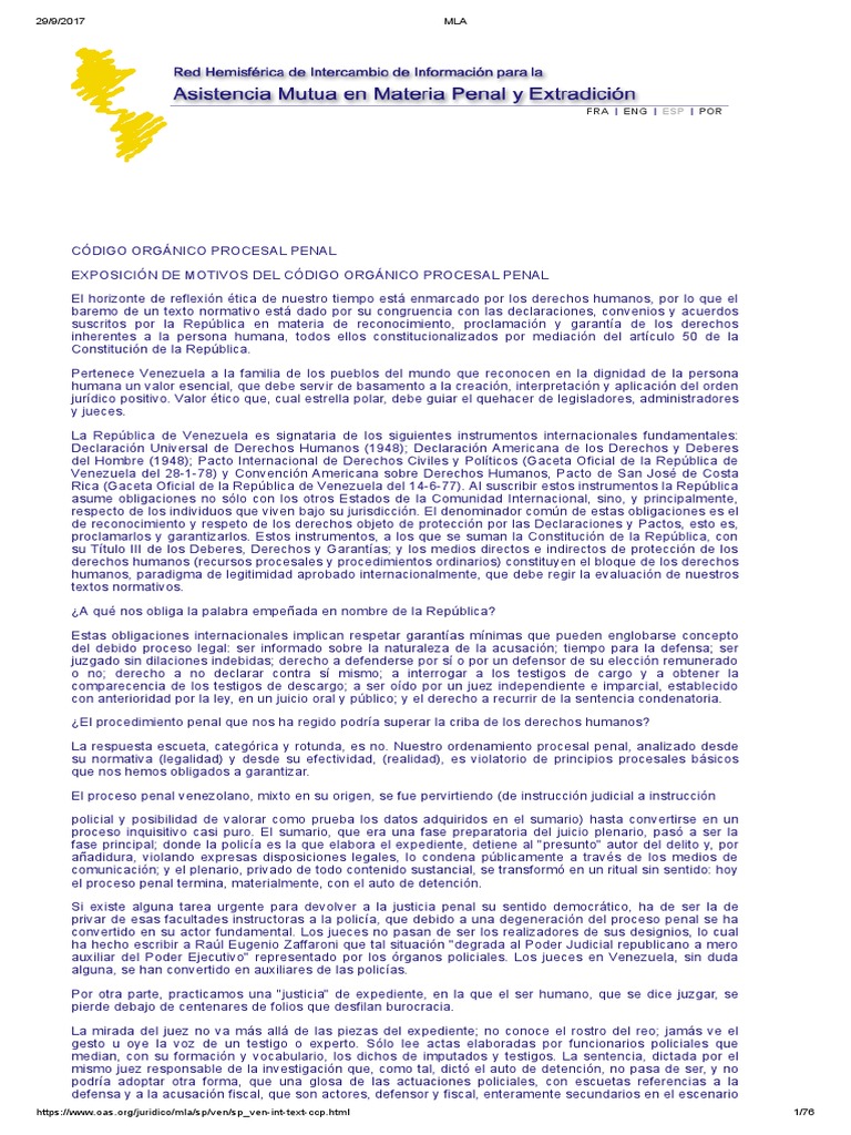 COPP - Exposicion de Motivos | PDF | Derecho penal | Ley procesal