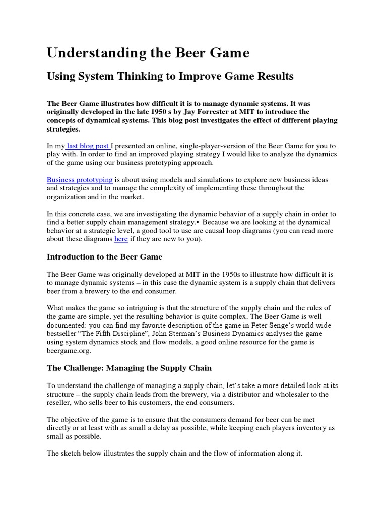 Understanding The Beer Game | PDF | Inventory | Supply Chain