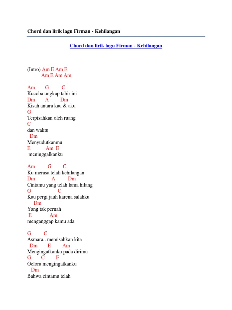 Chord & Lirik Firman - Kehilangan | PDF
