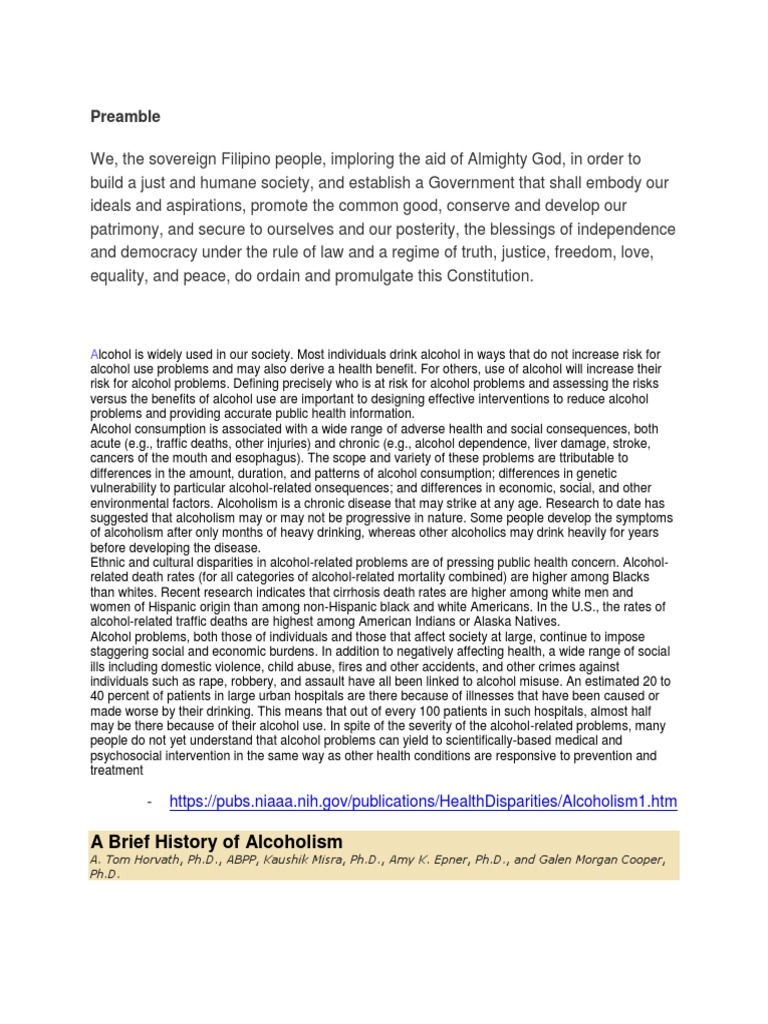 Preamble: A Brief History of Alcoholism | PDF | Alcoholics Anonymous ...
