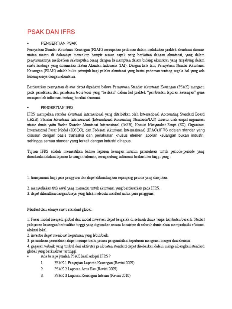Pengertian dan Perbandingan PSAK-IFRS | PDF
