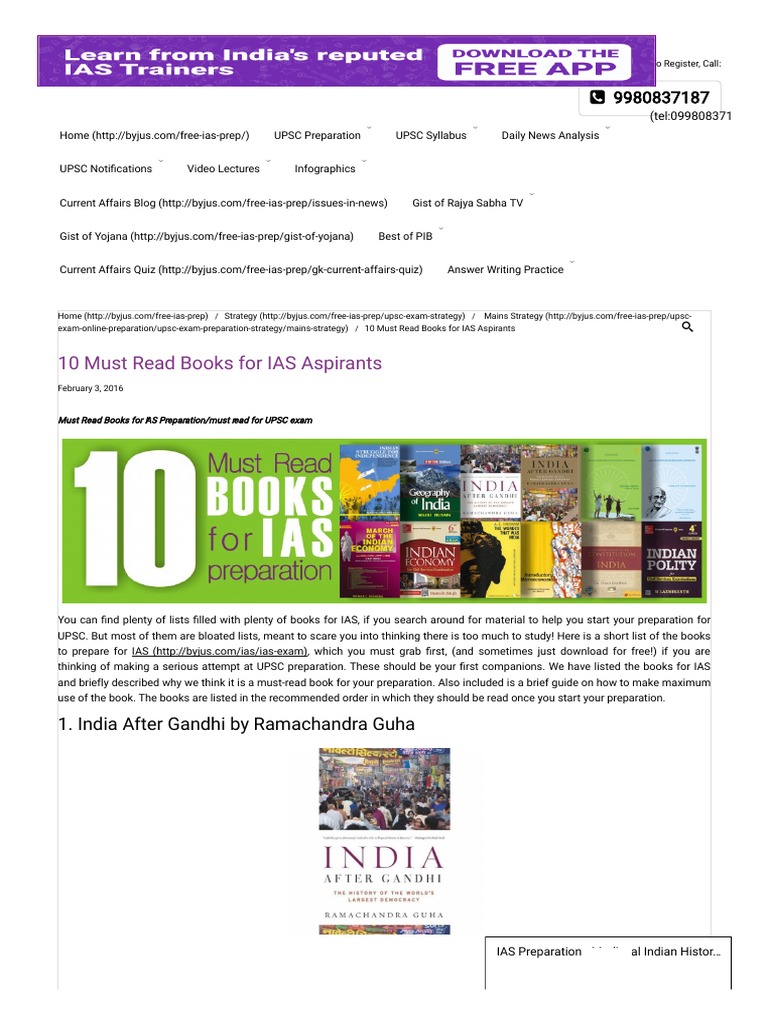 10 Must Read Books for IAS Aspirants - Byjus | Understanding | Mentorship